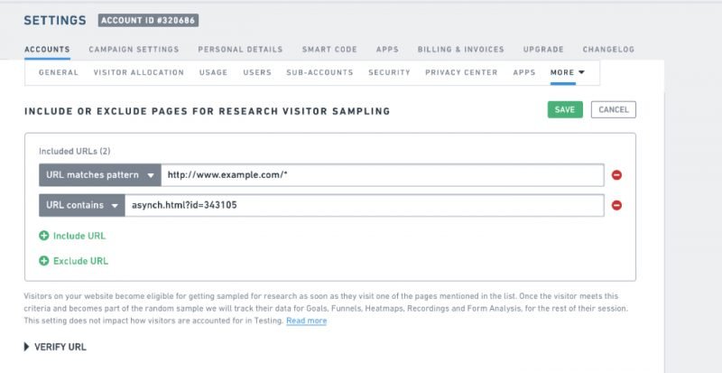 How to Include Website URLs for Research Samping in VWO How to Include Website URLs for Research Samping in VWO
